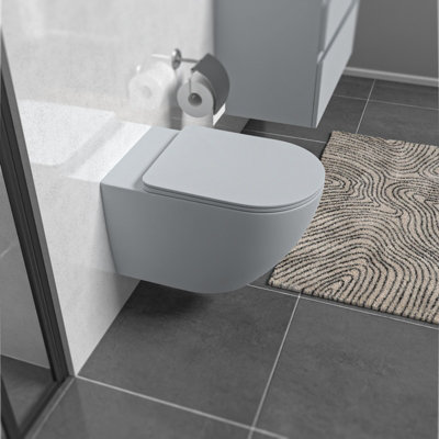 Nes Home Tornado Flush Round Matte Grey Wall Hung Rimless Toilet With ...