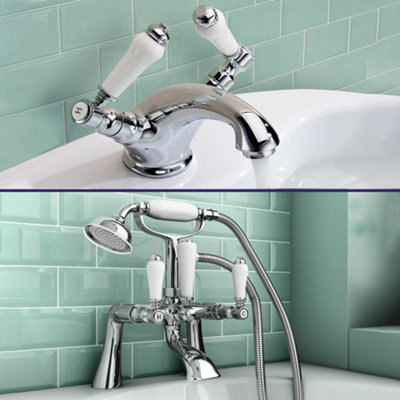 Nes Home Trafford Traditional Bath Filler Shower Mixer & Monobloc Tap ...