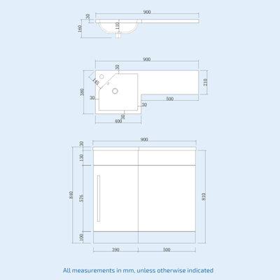 Nes Home Velanal 900mm Left Hand Matt Grey Basin Vanity, WC Unit & Back ...