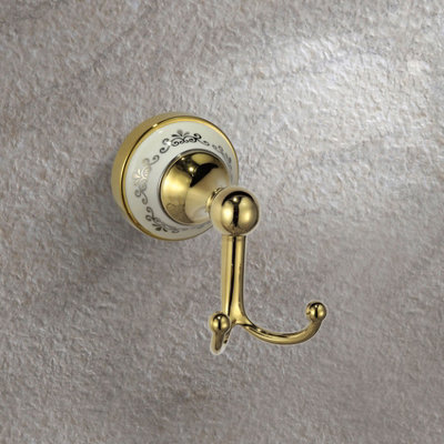 Nes Home Victorian bathroom Double Robe Hook Gold | DIY at B&Q
