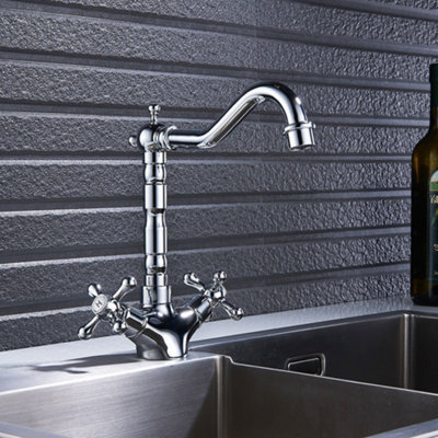 Nes Home Victorian Traditional Twin Cross Handle Kitchen Sink Mono ...