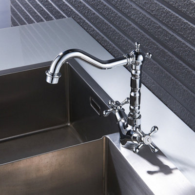 Nes Home Victorian Traditional Twin Cross Handle Kitchen Sink Mono ...