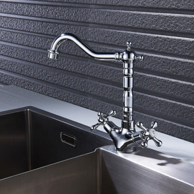 Nes Home Victorian Traditional Twin Cross Handle Kitchen Sink Mono ...