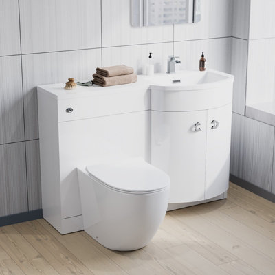 Nes Home White 1100 mm Right Hand Side Sink Combination Vanity Unit ...