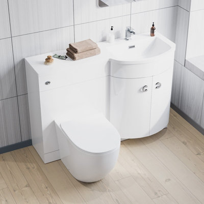 Nes Home White 1100 mm Right Hand Side Sink Combination Vanity Unit ...