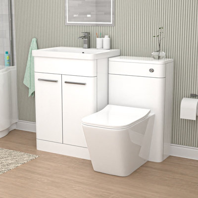 Nes Home White 1100mm Freestanding Basin Cabinet, WC Unit and Square ...