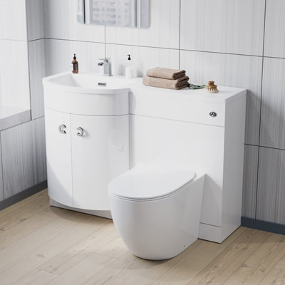 Nes Home White 1100mm Left Hand Side Sink Combination Vanity Unit ...