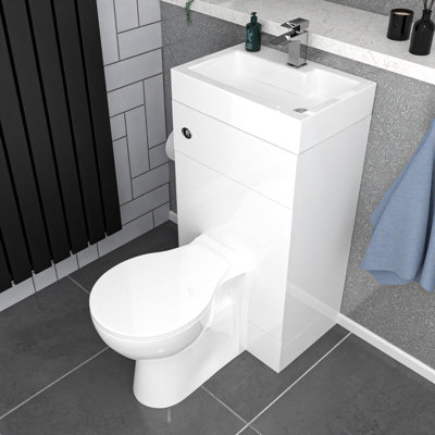 Nes Home White 2 in 1 500mm Combined Wash Basin & Oval Rimless Toilet ...