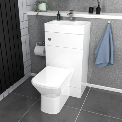Nes Home White 2 in 1 500mm Combined Wash Basin & Toilet Rimless Space Save