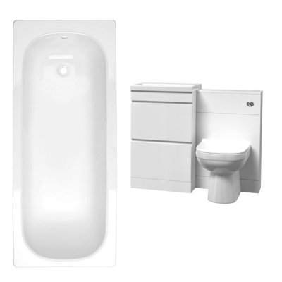 Nes Home White 500mm PVC 2 Drawers Vanity WC Unit BTW Toilet and Bath Set