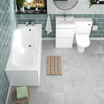 Nes Home White 500mm PVC 2 Drawers Vanity WC Unit BTW Toilet and Bath Set