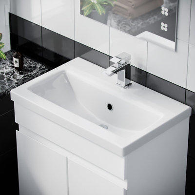 Nes Home White 600mm PVC Freestanding Bathroom Basin Vanity Unit