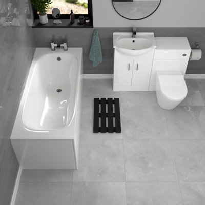 Nes Home White Basin Vanity With WC Unit, Round BTW Toilet & 1700mm ...