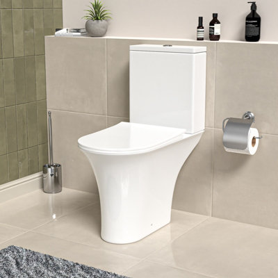 Nes Home White Close Coupled Rimless Round Toilet Soft Close Seat
