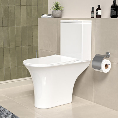 Nes Home White Close Coupled Rimless Round Toilet Soft Close Seat
