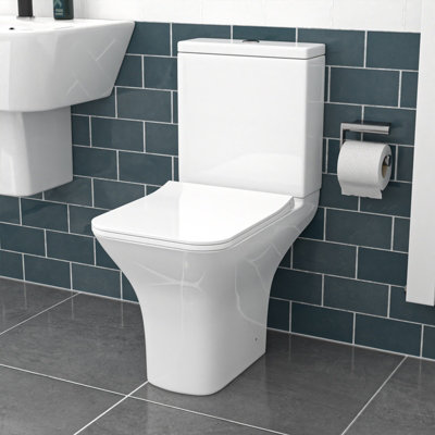 Nes Home White Close Coupled Rimless Square Toilet Soft Close Seat
