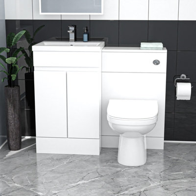 Nes Home White Floor Standing 500mm Vanity Unit 2 Door with WC Unit ...