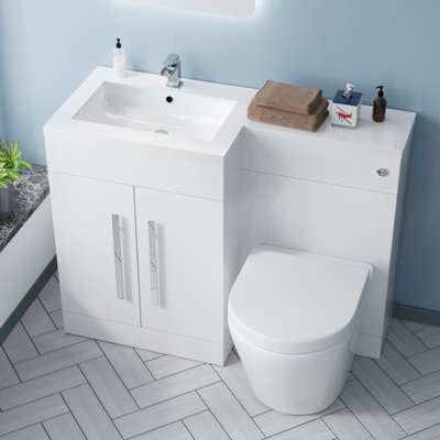 Nes Home White LH Vanity WC Unit With Resin Basin & Rimless Round BTW ...