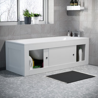 Nes Home White PVC 1700mm 2 Sliding Doors Bath Front Panel & 700mm End ...