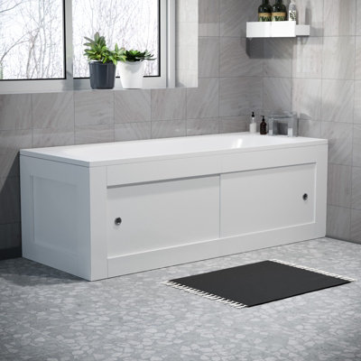 Nes Home White PVC 1800mm 2 Sliding Doors Bath Front Panel & 800mm End ...