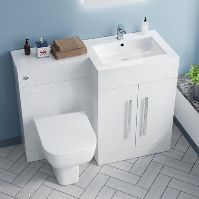 Nes Home White RH Vanity Unit Basin Sink Cabinet 1100mm and Rimless BTW ...