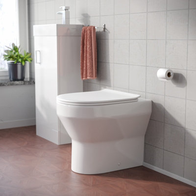 Nes Home White Rimless Round Back to Wall Toilet with Soft Close Slim Seat