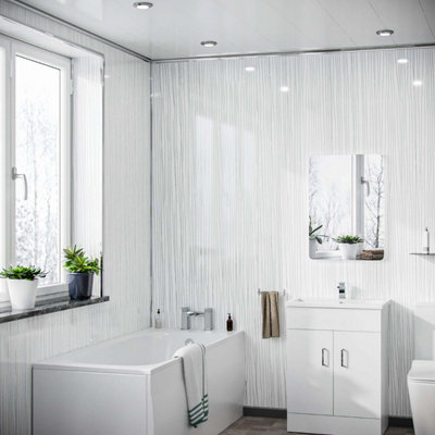 Ceiling Panels Gloss White Marble Bathroom PVC Cladding Shower Wet Wall ...