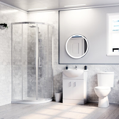 Nes Home White Toilet & Vanity Unit & 800mm Quadrant Shower Enclosure ...