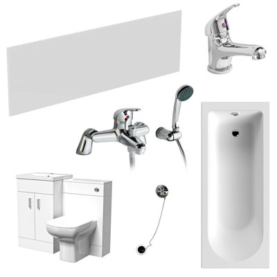 Nes Home White Vanity, WC Unit, Rimless BTW Toilet, Bath Front Panel ...