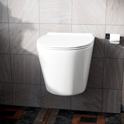 Nes Home Wila White Rimless Wall Hung Toilet With Ultra Slim Soft Close ...