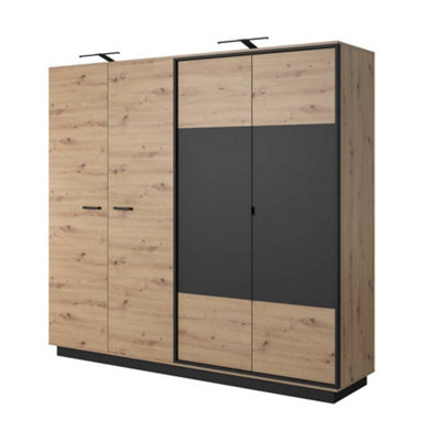 Nest Contemporary 4 Hinged Door Wardrobe 10 Shelves 1 Rail Oak Artisan ...
