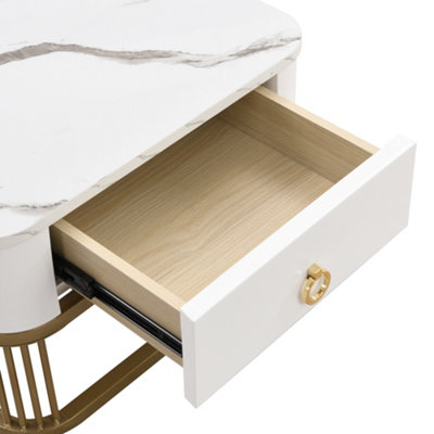 Nestable Coffee Table: High Gloss Marble Exterior, Gold Accents, Side ...