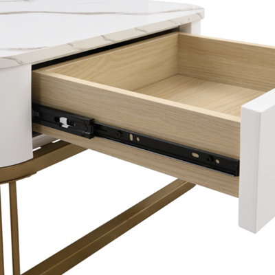 Nestable Coffee Table: High Gloss Marble Exterior, Gold Accents, Side ...