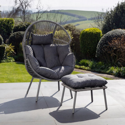Nestara Standing Egg Chair and Stool - Grey on Grey
