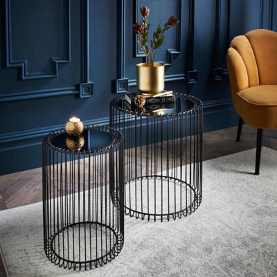 Nesting Tables Set of 2 Round End Tables Living Room Wire Coffee Table ...