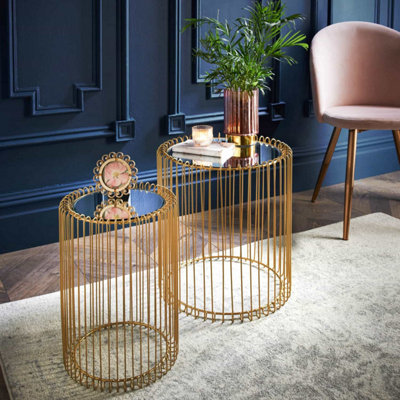 Nesting Tables Set of 2 Round End Tables Living Room Wire Coffee Table ...
