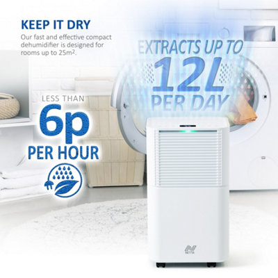 NETTA 12L Compact Dehumidifier - Digital Control Panel, Air Filter ...