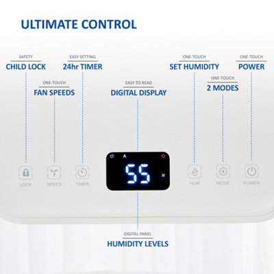 NETTA 12L Compact Dehumidifier - Digital Control Panel, Air Filter ...