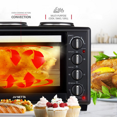 NETTA 35L Electric Mini Oven with Double Hotplate, Multiple Cooking ...