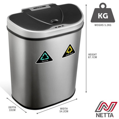 NETTA 70L Sensor Bin With Dual Compartment - Stainless Steel
