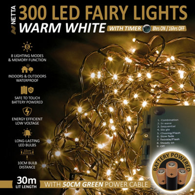 NETTA Battery Operated 300 LED 30M Christmas Tree Fairy Lights with ...