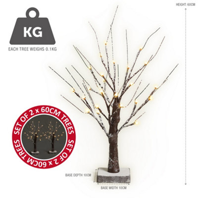 NETTA Set of 2 2FT Twig Birch Tree with Pre-Lit with 24 Warm White LEDs ...