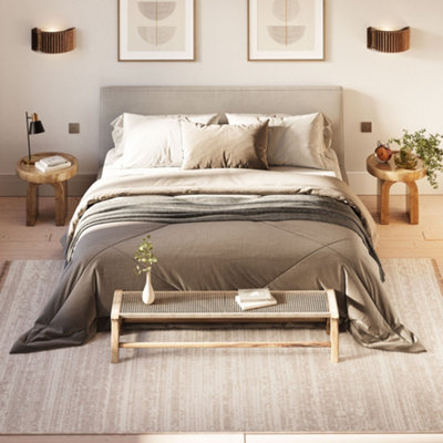 Neutral Beige Brown Scandi Fringed Living Area Rug 200cm x 290cm