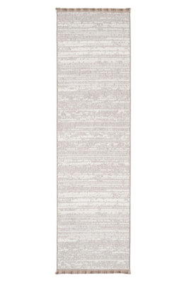 Neutral Beige Brown Scandi Fringed Living Area Rug 200cm x 290cm