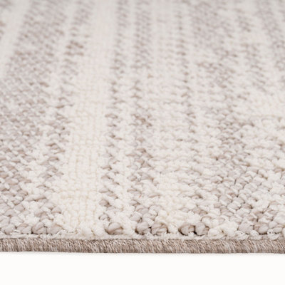 Neutral Beige Brown Scandi Fringed Living Area Rug 200cm x 290cm