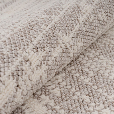 Neutral Beige Brown Scandi Fringed Living Area Rug 200cm x 290cm