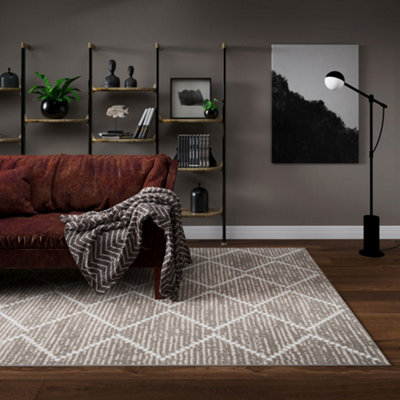 Neutral Beige Diamond Trellis Living Room Rug 120x170cm