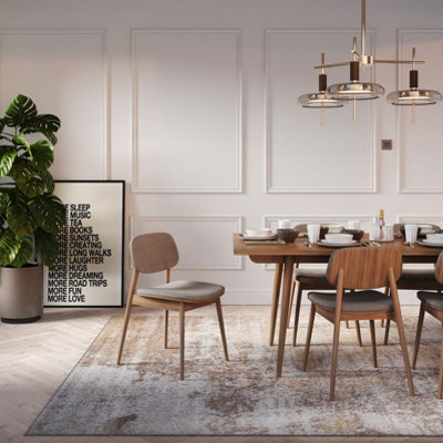 Neutral Beige Distressed Abstract Area Rug 60x110cm