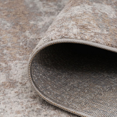 Neutral Beige Distressed Abstract Area Rug 60x110cm