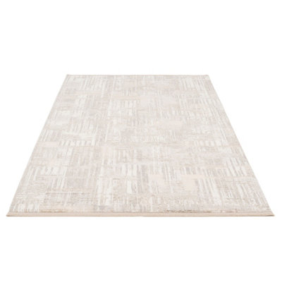 Neutral Metallic Super Soft Abstract Fringed Area Rug 200x290cm